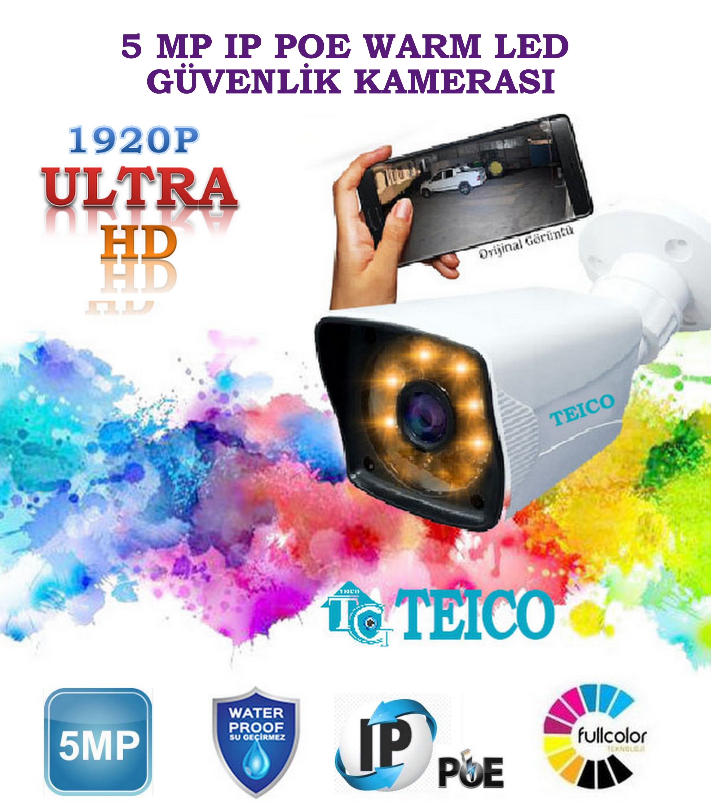 5 MP Bullet IP PoE Warm Led Güvenlik Kamerası Teico-3525